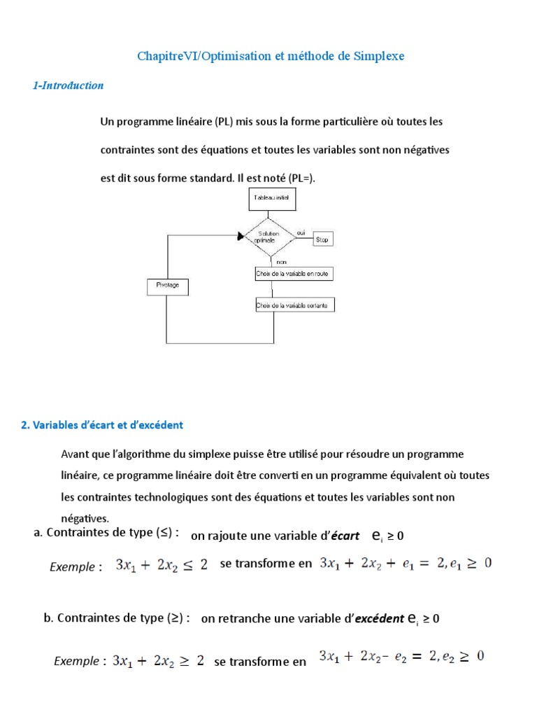 Chapitre6 Modélisation Simplexe | PDF | Optimisation linéaire | Équations
