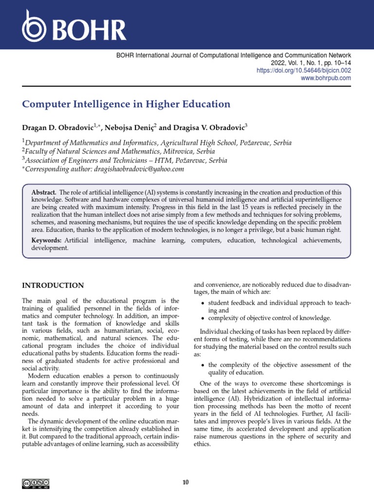 Computer Intelligence in Higher Education | PDF