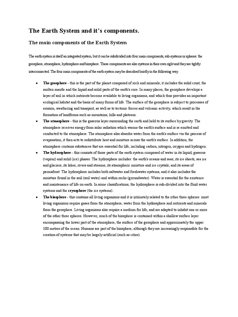 The Earth System and Its Components | PDF | Earth | Atmosphere