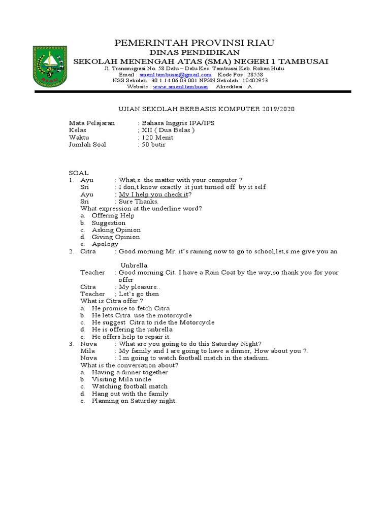 Soal Us BK Genap KLS Xii 2020 | PDF | Influenza | Cooking