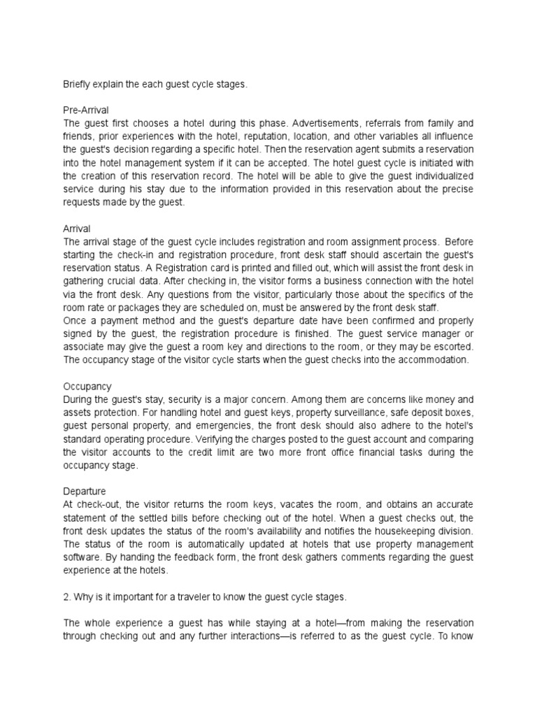 Briefly Explain The Each Guest Cycle Stages | PDF | Business Briefly Explain The Each Guest Cycle Stages | PDF | Business