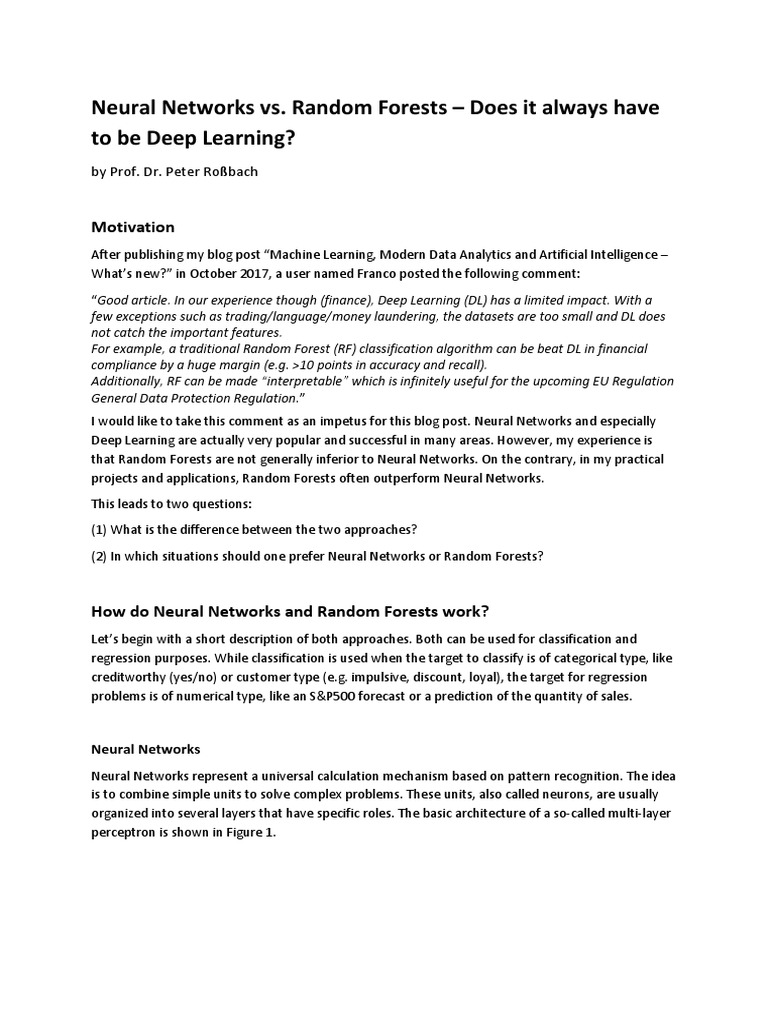 Neural Networks Vs Random Forests | PDF | Artificial Neural Network | Machine Learning