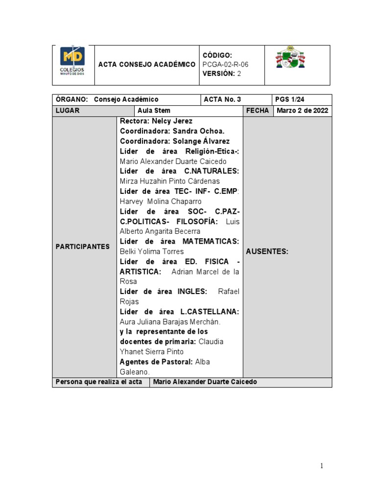 ACTA N°3 CONSEJO ACADÉMICO 2022. (Marzo2) | PDF | Maestros | Microsoft Excel