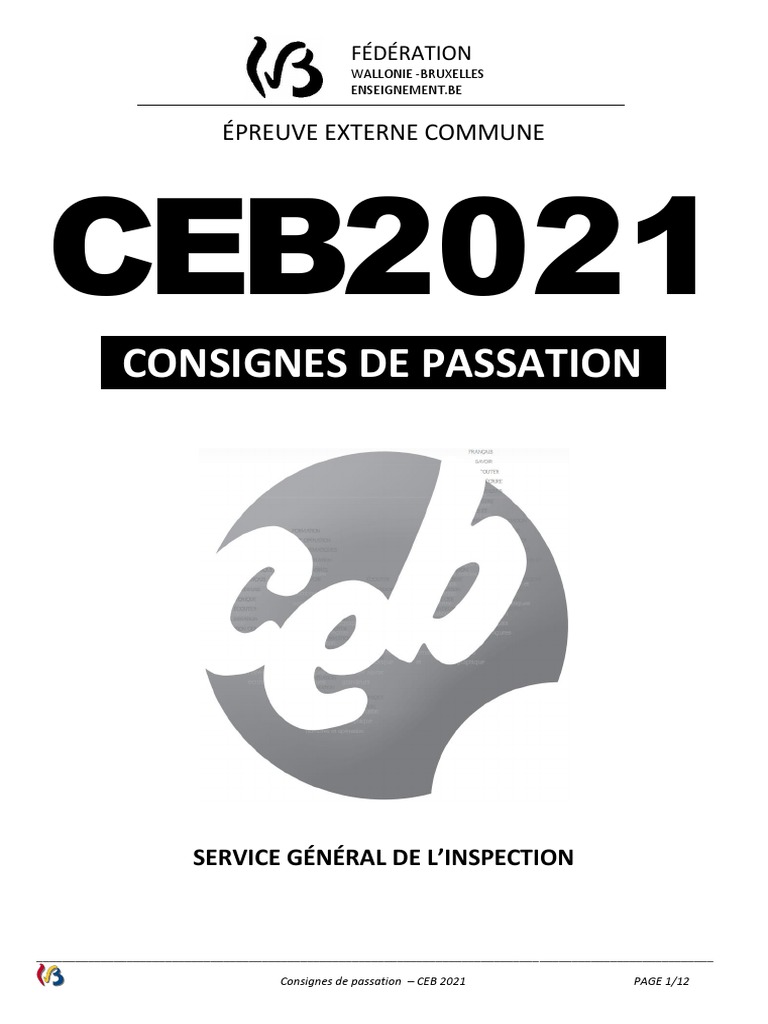 CEB 2021 Consignes de Passation Et de Correction (Ressource 16691) | PDF