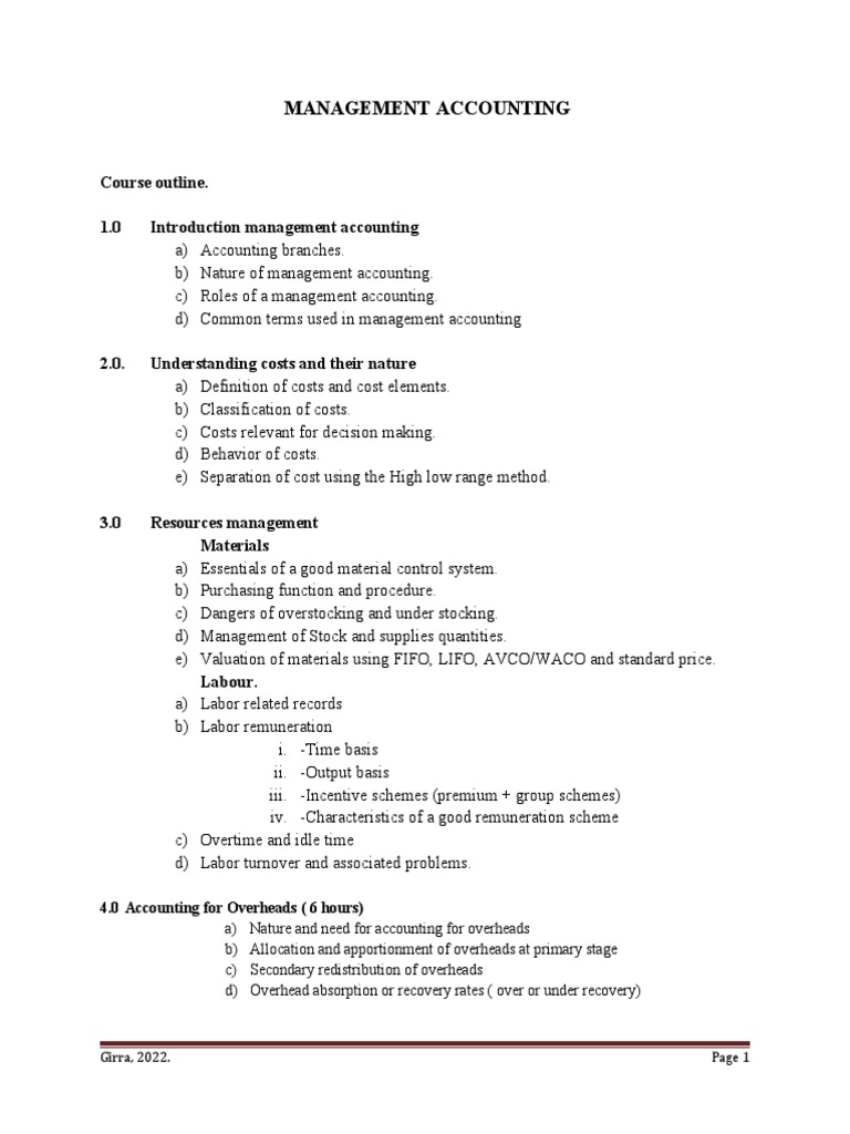 Management Actg Notes MBA - 2021 ZOOM SENT 4 | PDF