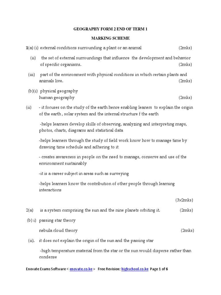 Form 2 Geography Term 1 Marking Scheme | PDF | Atmosphere Of Earth ...