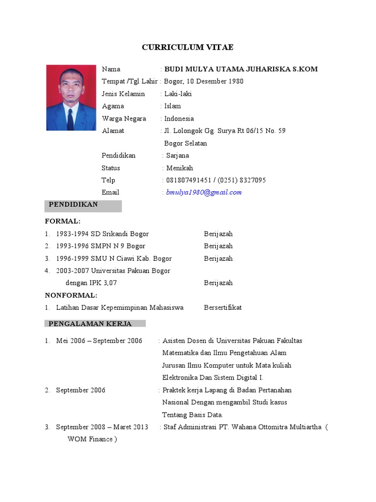 CV Budi Mulya Utama Juhariska | PDF | Karier & Perkembangan