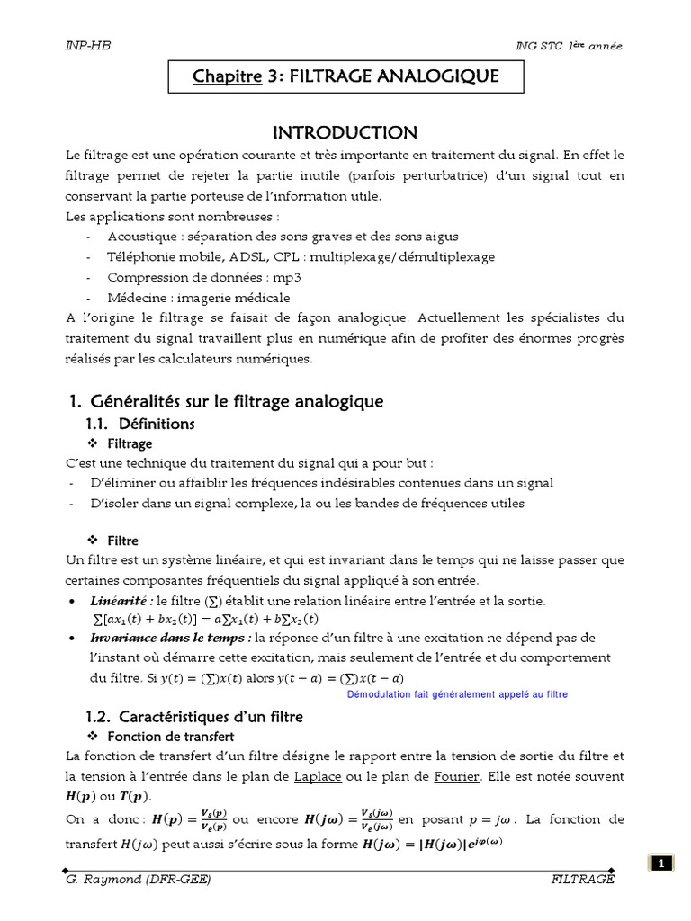 Filtrage Analogique : Concepts et Applications | PDF | Filtre (électronique) | Filtre (audio)