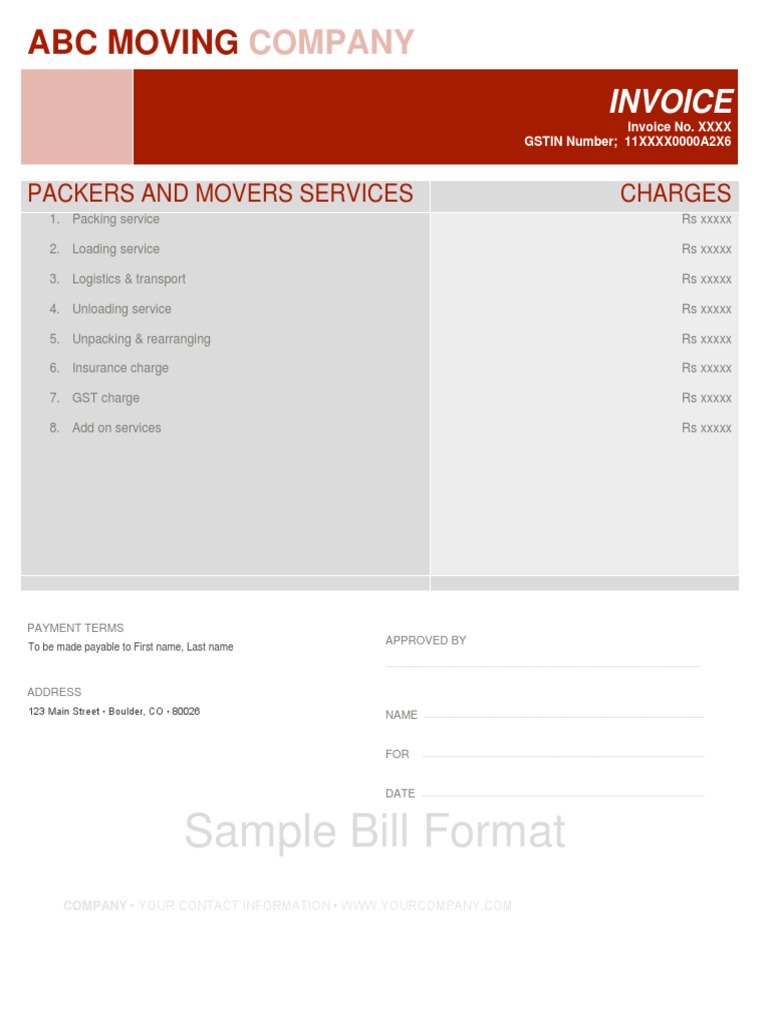 Sample Packers Movers Bill Format | PDF