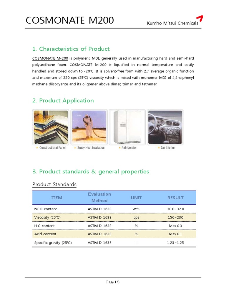 COSMONATE M200 Polymeric MDI Foam Insulation | PDF | Water | Polyurethane