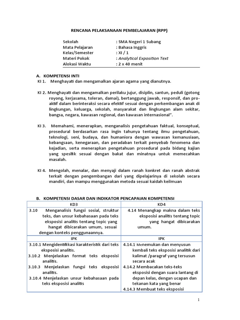 RPP PBL Analytical-Exposition - Maman S | PDF | Karier & Perkembangan ...