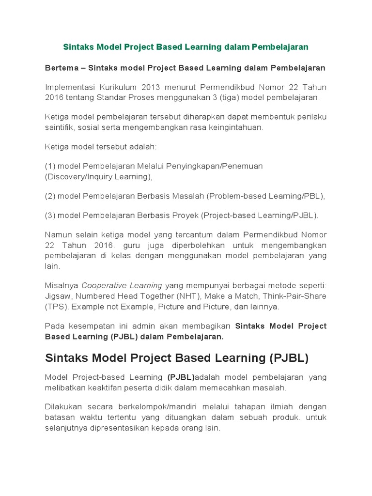 Syntax PJBL, PBL, Discovery | PDF