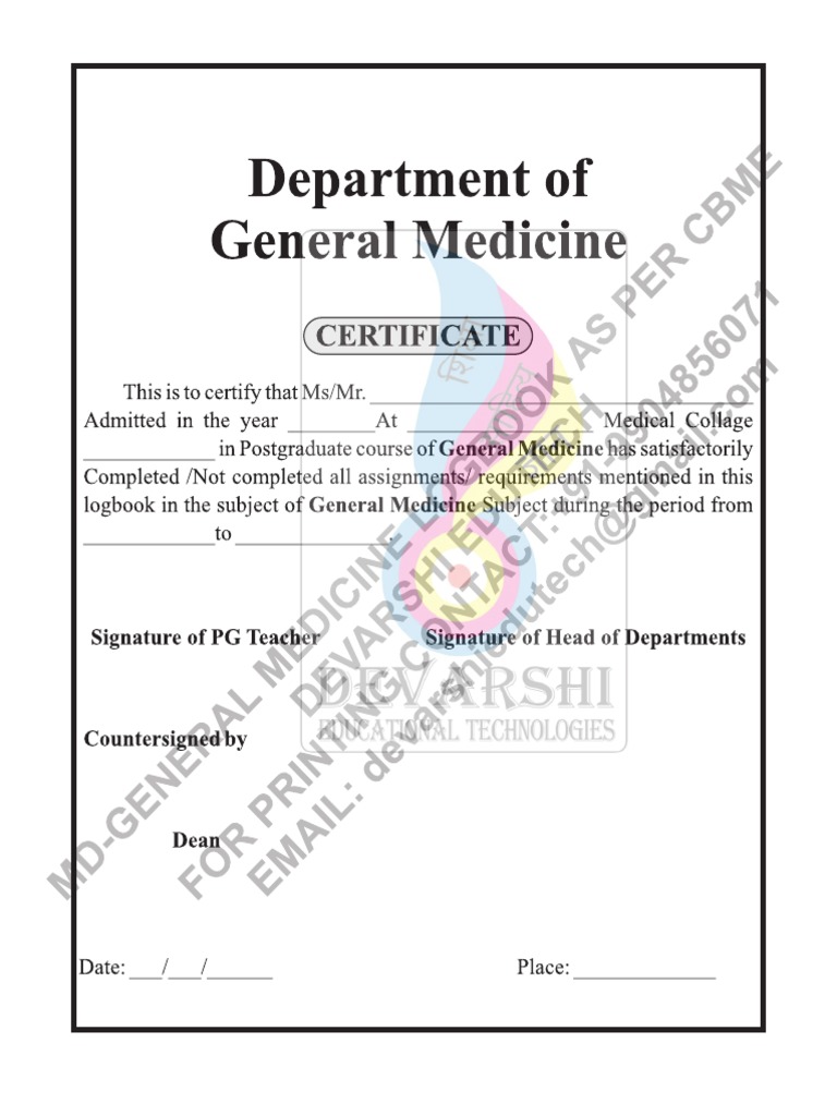 General Medicine Postgraduate Logbook | PDF | Internal Medicine | Postgraduate Education