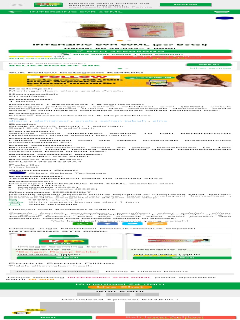 INTERZINC SYR 60ML - Manfaat, Dosis, Efek Samping | PDF