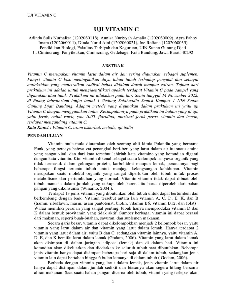 Kel.1 - Uji Vitamin C | PDF