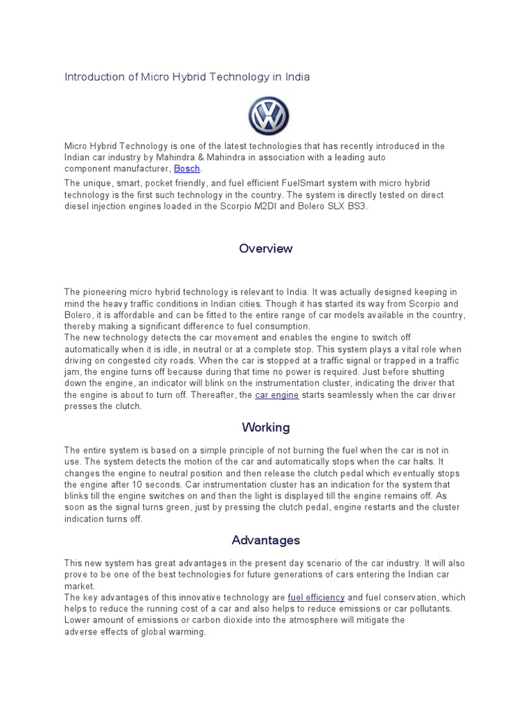 India's First Micro Hybrid Cars Introduced | PDF | Hybrid Vehicle | Car
