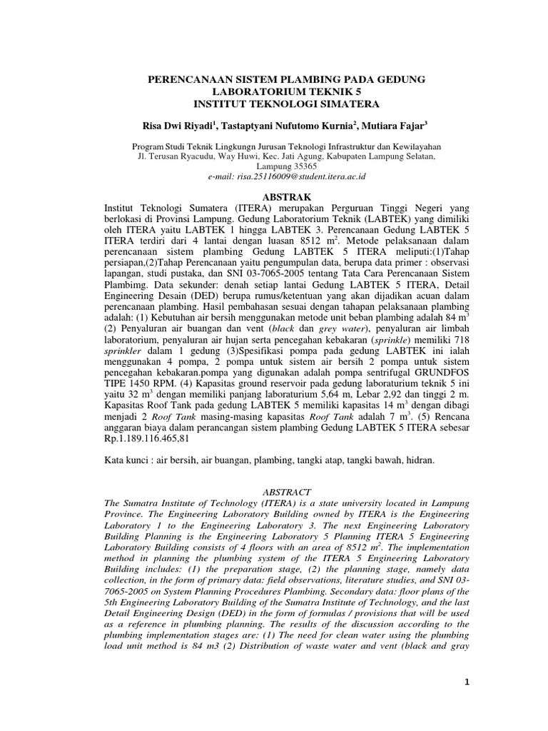 Perencanaan Sistem Plambing LABTEK 5 ITERA | PDF