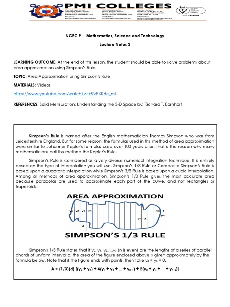 Area Approximation Using Simpson's Rule | PDF