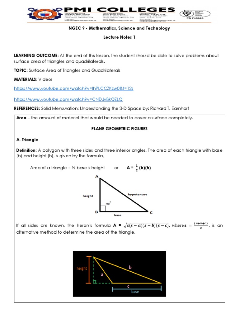 1.area of Triangles and Quadrilaterals | PDF | Area | Rectangle