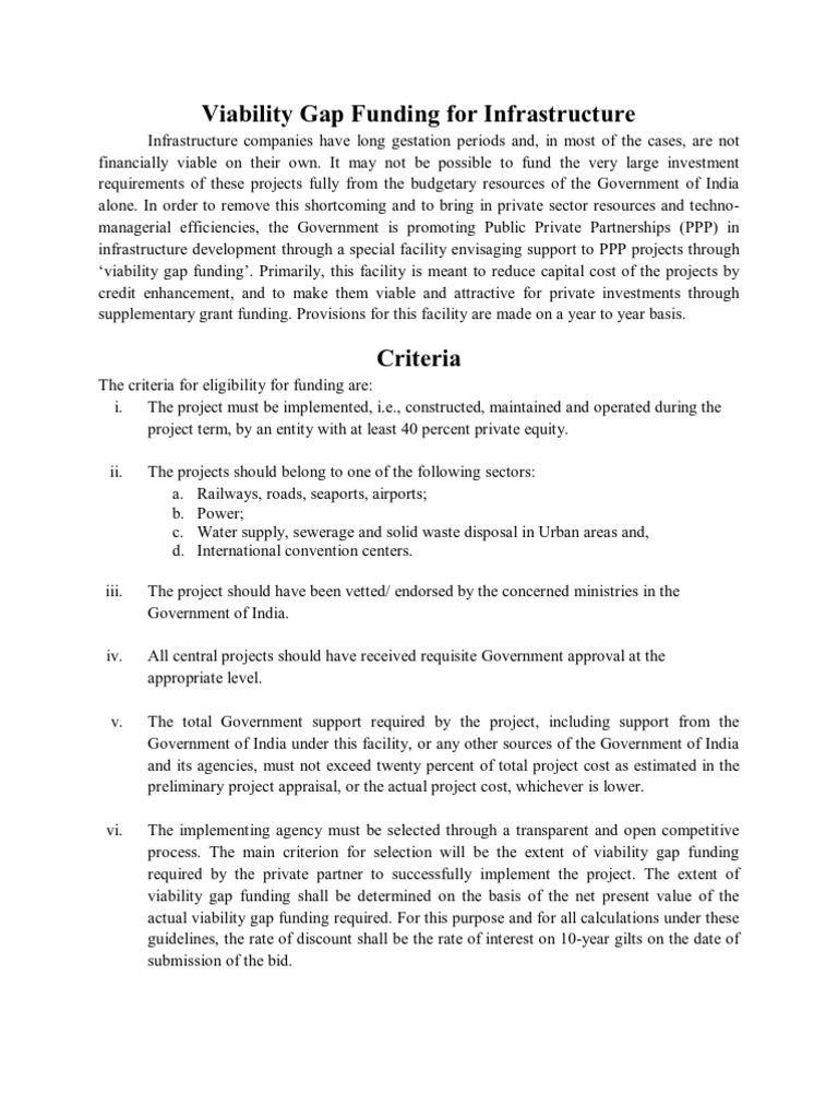Viability Gap Funding | PDF | Public–Private Partnership | Finance ...