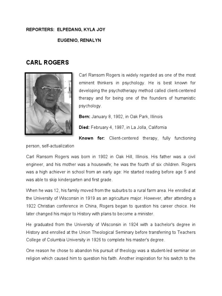 Carl Rogers Written Reports | PDF | Self Concept | Psychotherapy