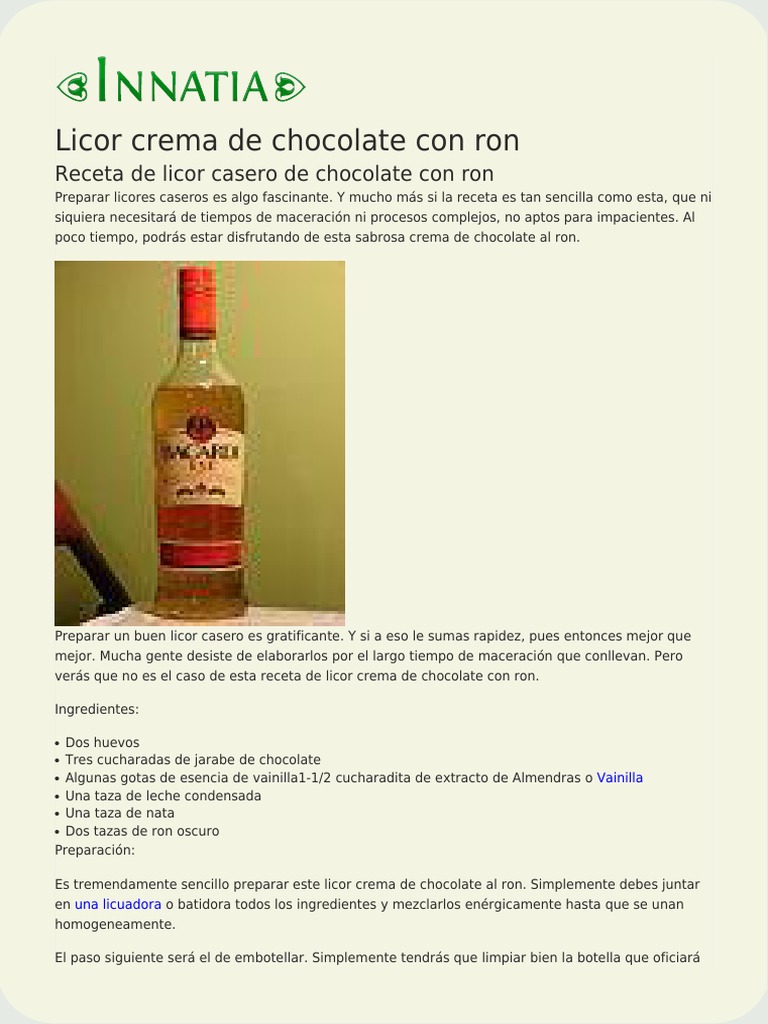 Licor Crema de Chocolate | PDF