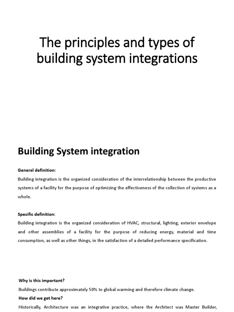 Lecture 2 - The Principles and Types of Building System Integrations | PDF