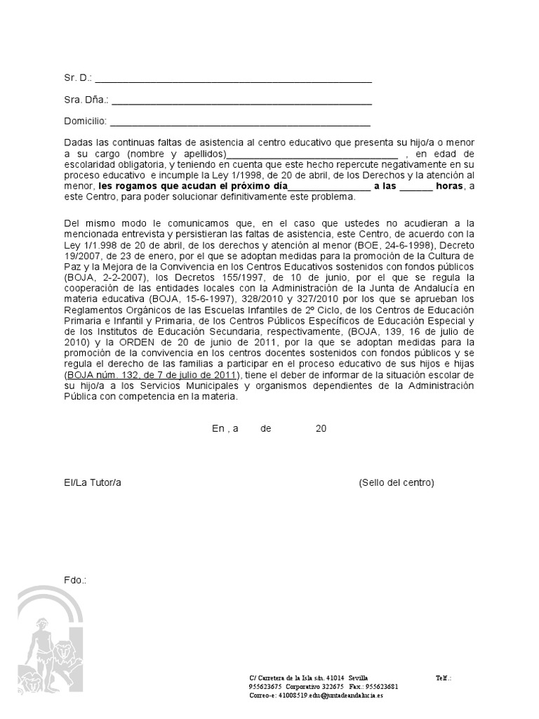 2.-Carta Tutor A Padres Absentismo | PDF | Educación primaria