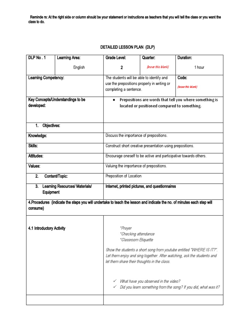 GRADE-2 DLP (Sample) | PDF | Lesson Plan | Learning