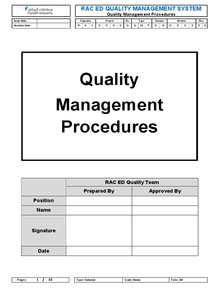 RAC - Quality Management Procedures | PDF | Specification (Technical ...