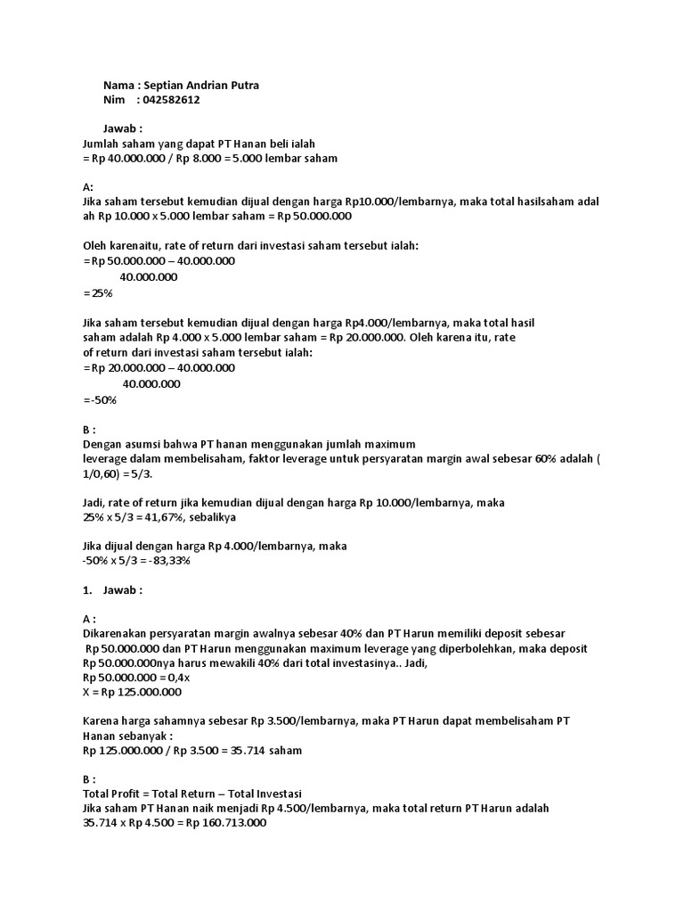 Tugas 1 Teori Portofolio Dan Analisis Investasi | PDF