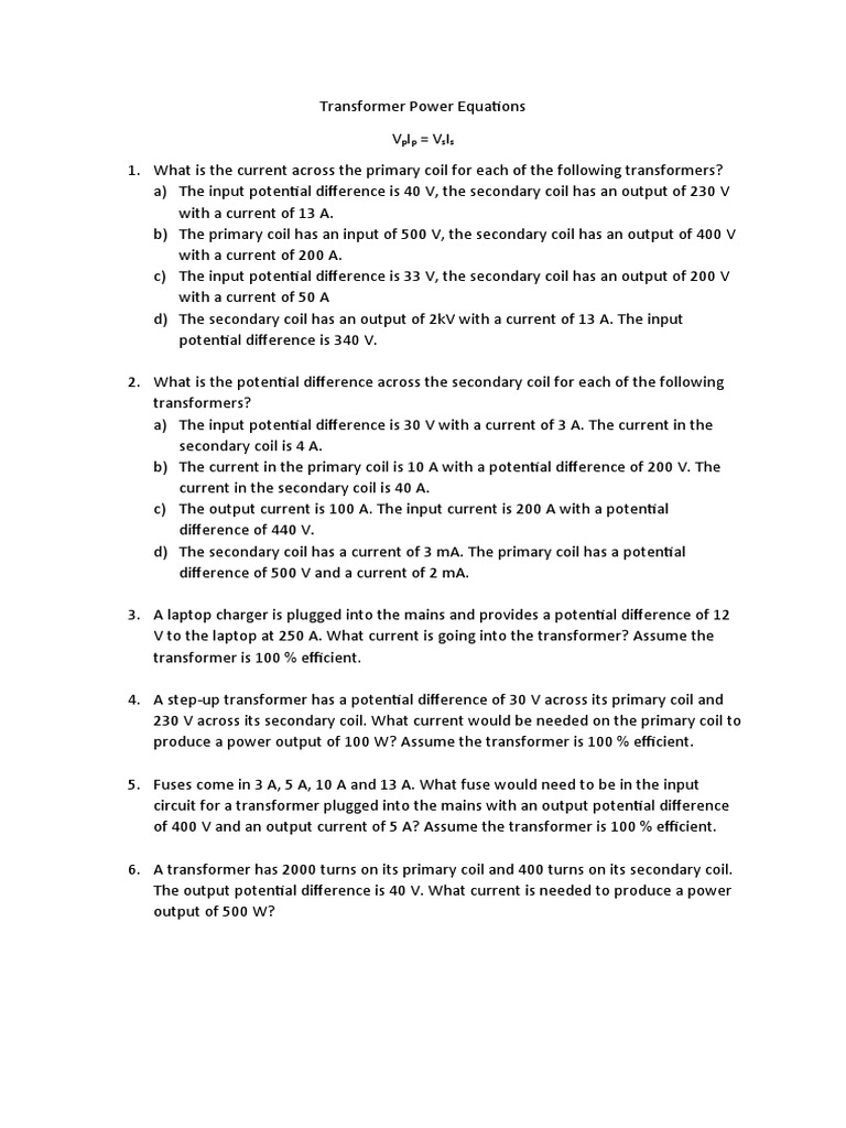 Transformer Power Equations | PDF | Transformer | Inductor