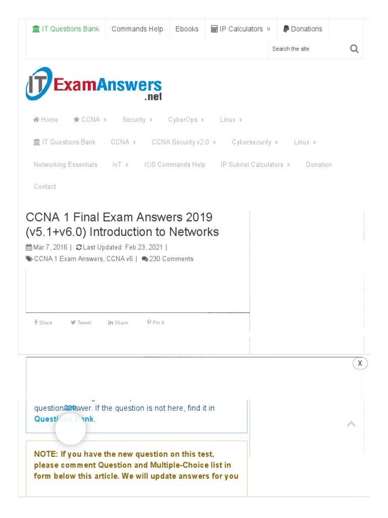 CCNA 1 Final Exam Answers 2019 (v5.1+v6.0) Introduction To Networks | PDF | Transmission Control ...