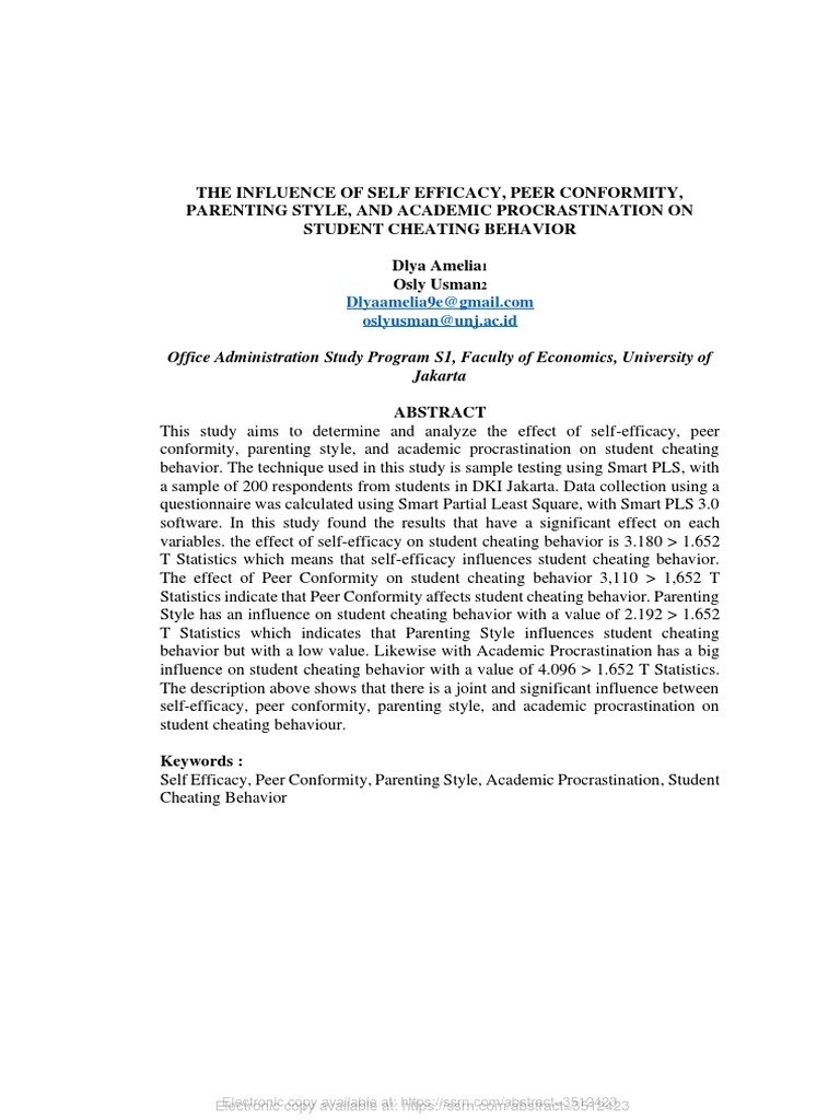 The Influence of Self Efficacy, Peer Conformity | PDF