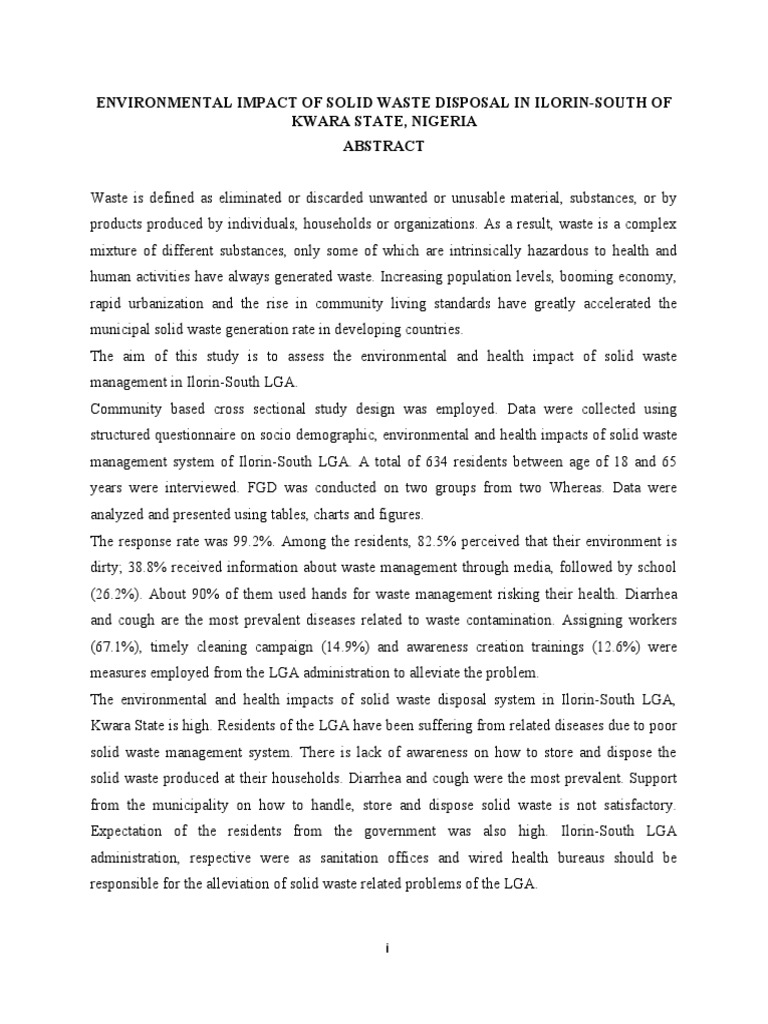 Environmental Impact of Solid Waste Disposal in Ilorin-South of Kwara ...