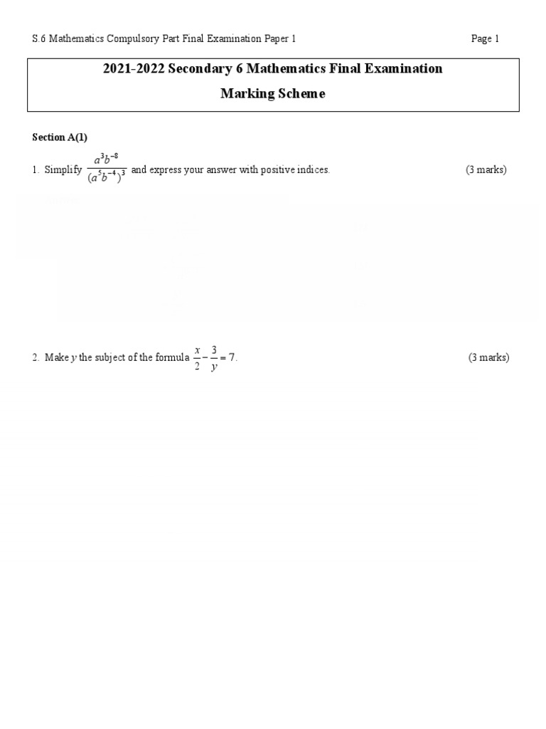 21 22 S6 Math CP Final Exam Paper 1 PDF | PDF