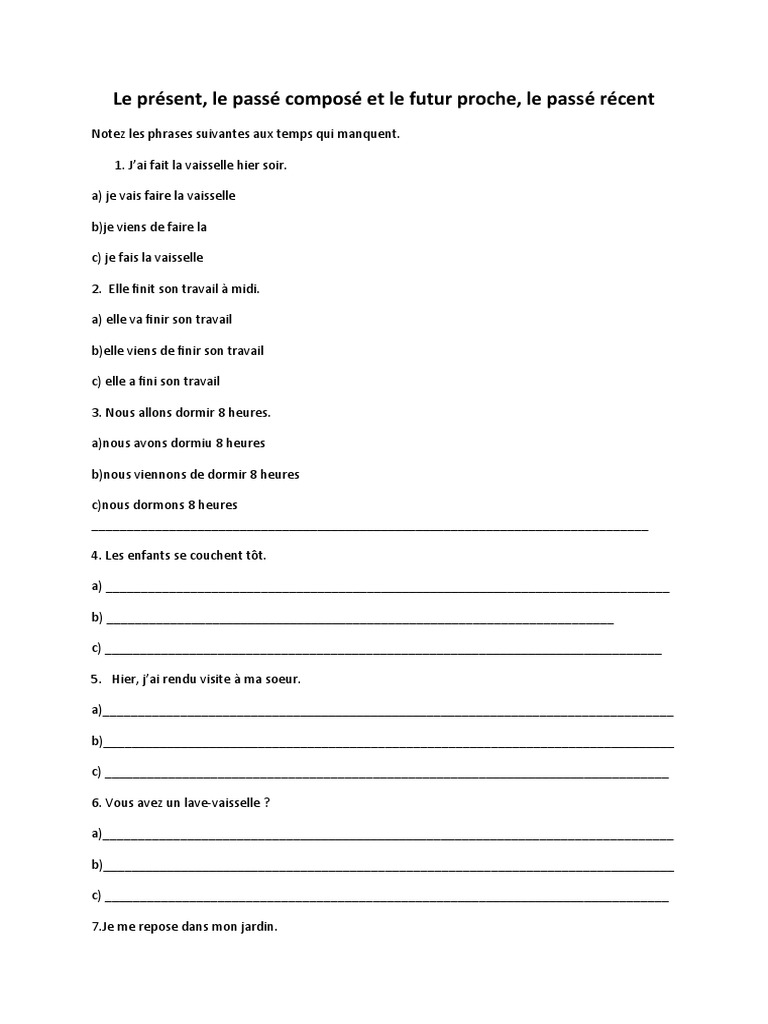 Present, Passe Compose, Futur Proche | PDF