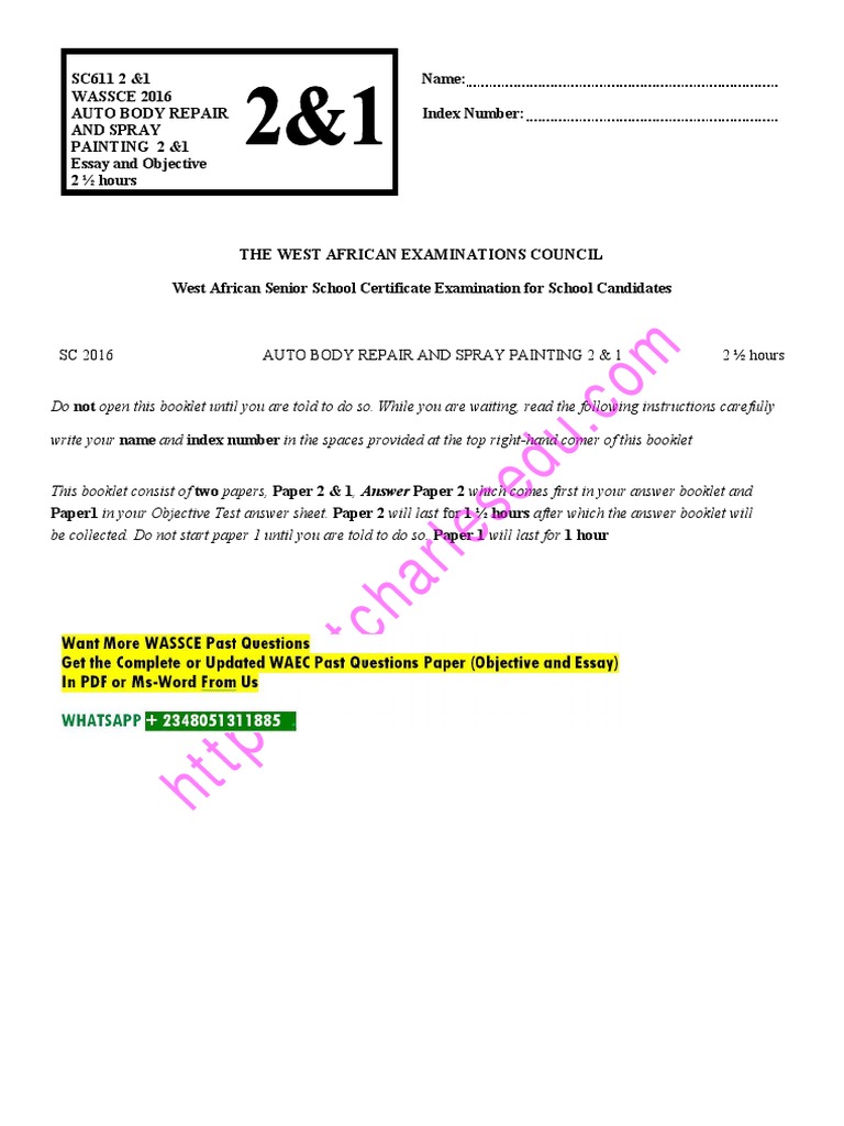 WAEC Auto Body Repair Exam Guide | PDF