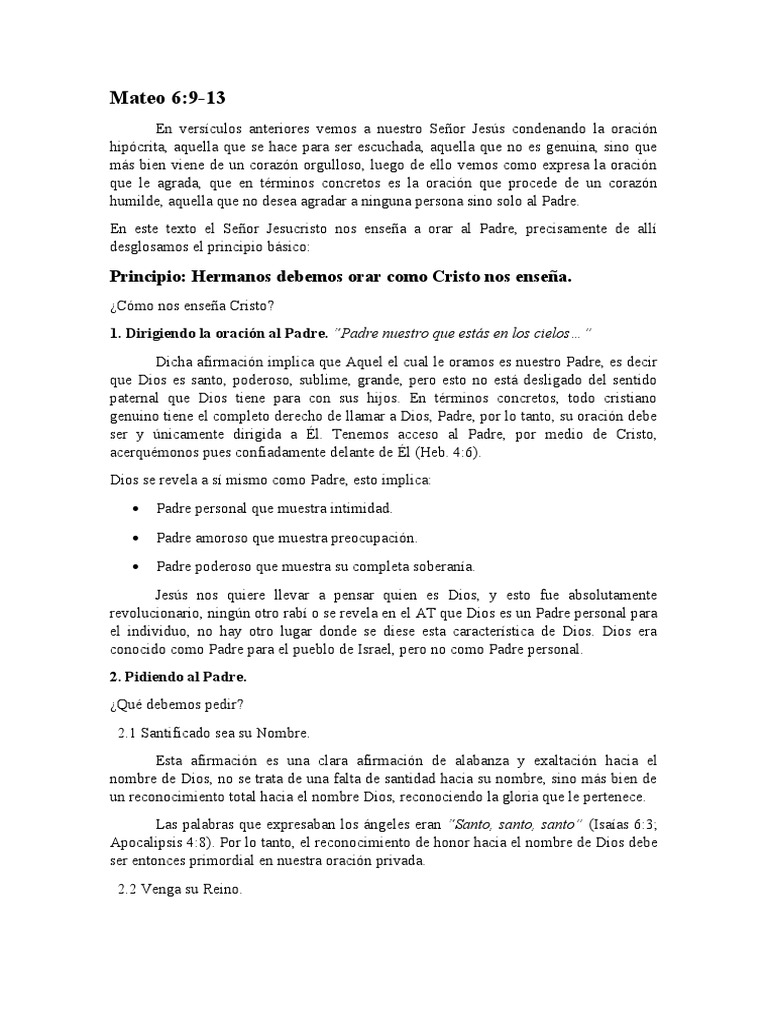 Mateo 6.9-13 | PDF | Oración | Jesús