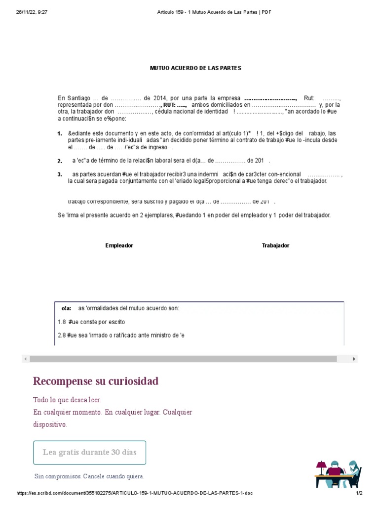 Articulo 159 - 1 Mutuo Acuerdo de Las Partes - PDF | PDF