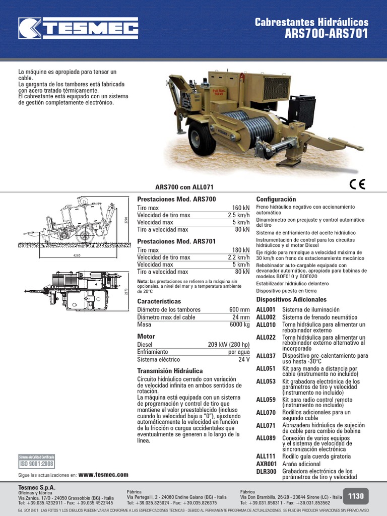 Ficha Tecnica Winche Hidraulico 16 Tn. ARS700 Tesmec - Unlocked | PDF ...