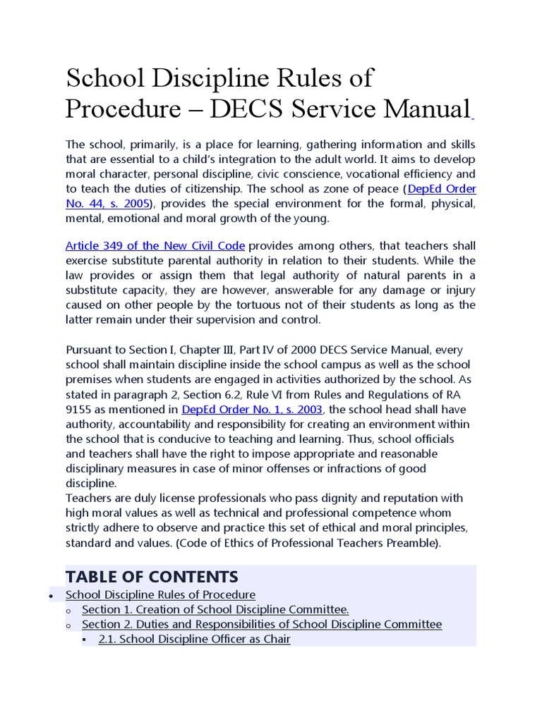 School Discipline Rules of Procedure | PDF | Schools | Teachers