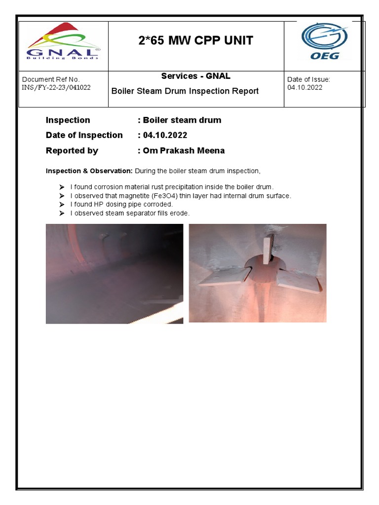 Boiler Drum Inspection Report | PDF
