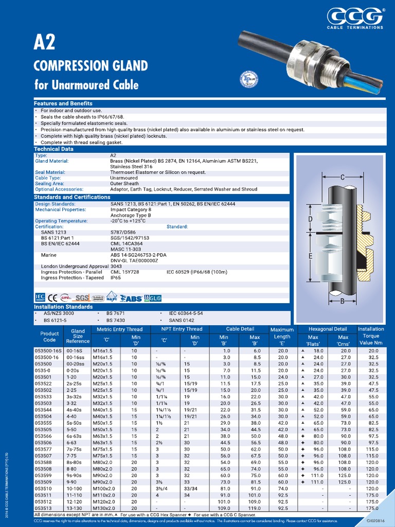 Cable - Glands - A2 - Chart CCG | PDF