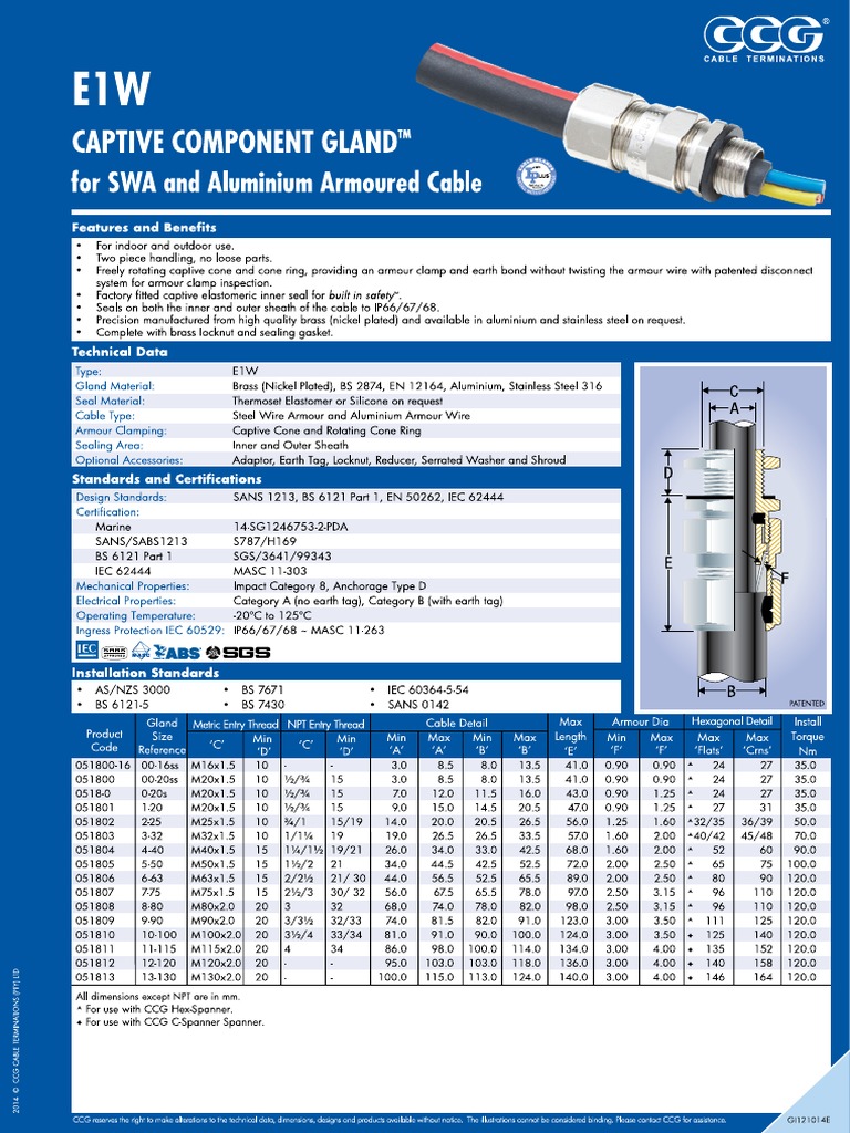 Cable - Glands - E1W SWA - Chart CCG | PDF