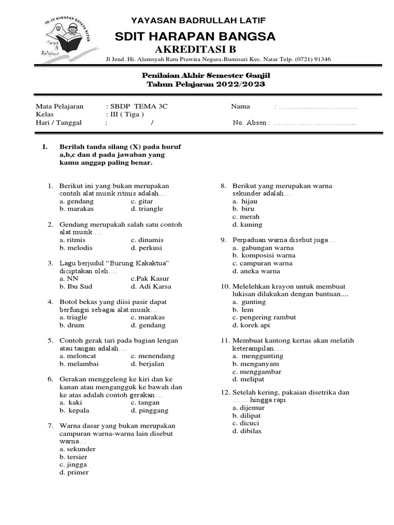 Soal Tematik Tema 3C Pas | PDF