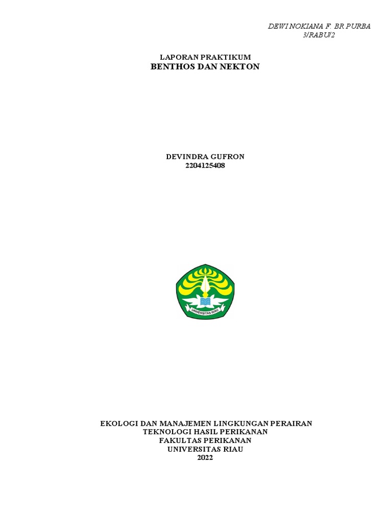 LAPORAN PRAKTIKUM Benthos Nekton Devindra Gufron | PDF