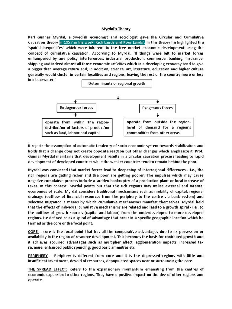 Myrdal Theory | PDF | Economic Growth | Unemployment