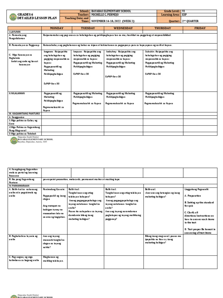 DLP - Esp 6 - Q2 - W2 | PDF