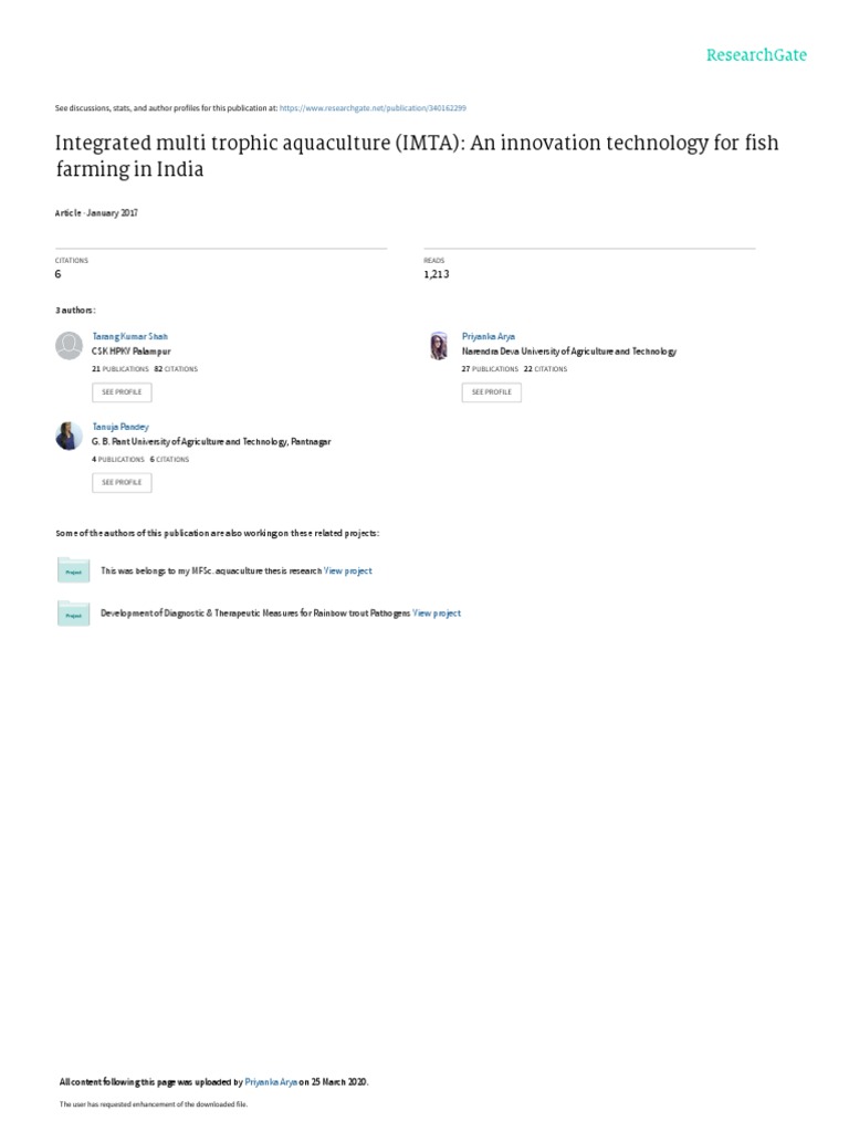 IMTA: Sustainable Fish Farming in India | PDF | Aquaculture | Food Industry